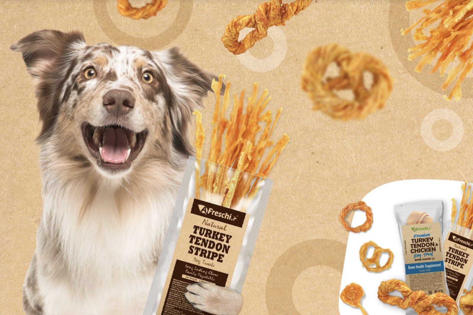 Natural USA-Made Turkey Tendon Dog Chews by AFreschi for Healthy Pets